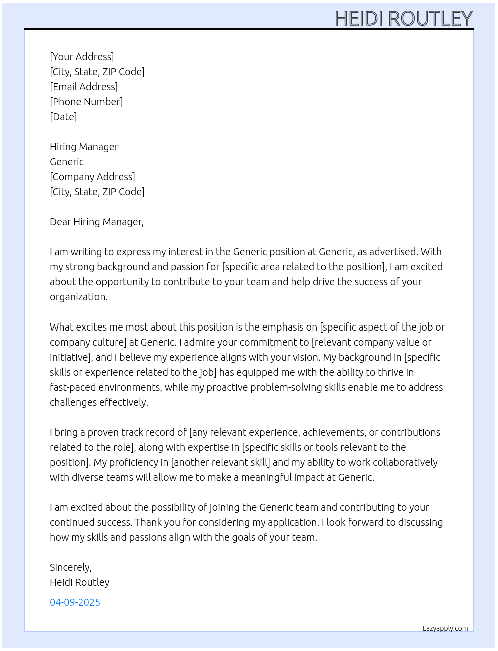 Cover letter for generic - LazyApply