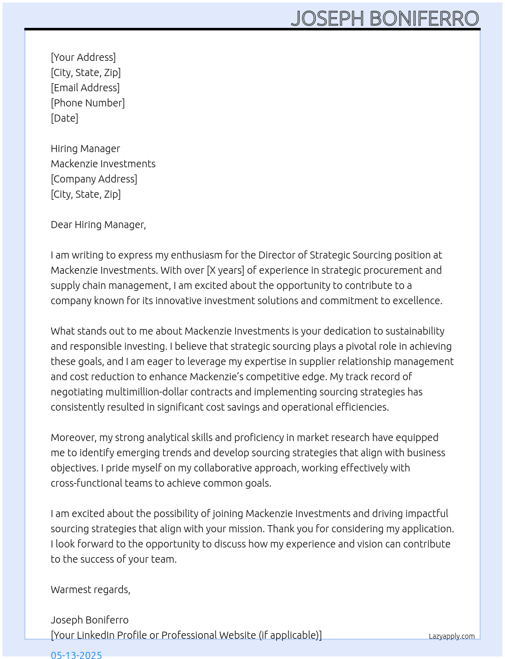 Cover letter for director strategic sourcing - LazyApply