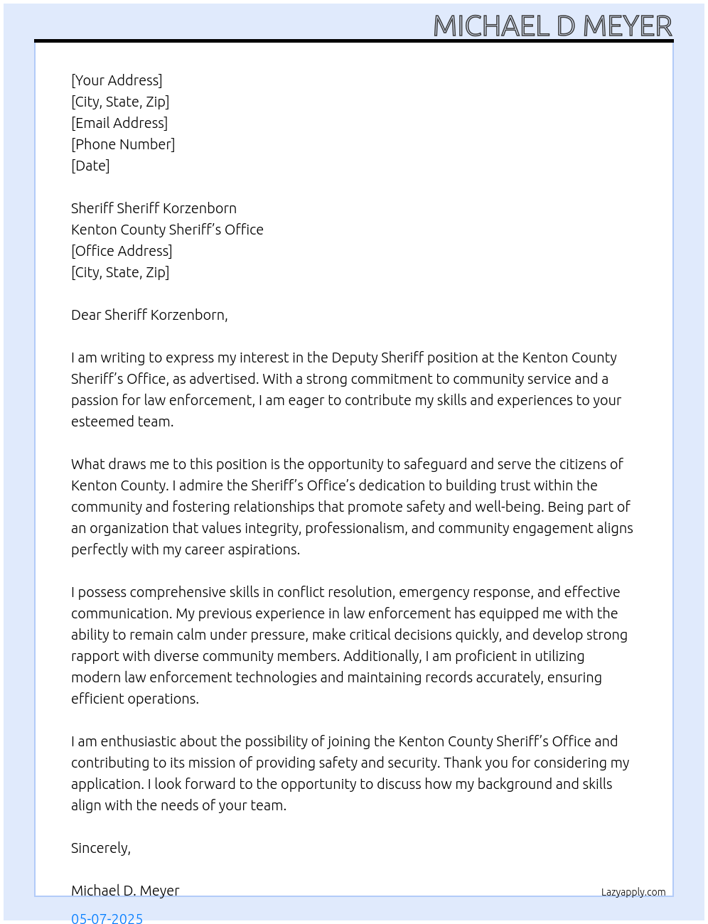 Cover letter for deputy sheriff - LazyApply