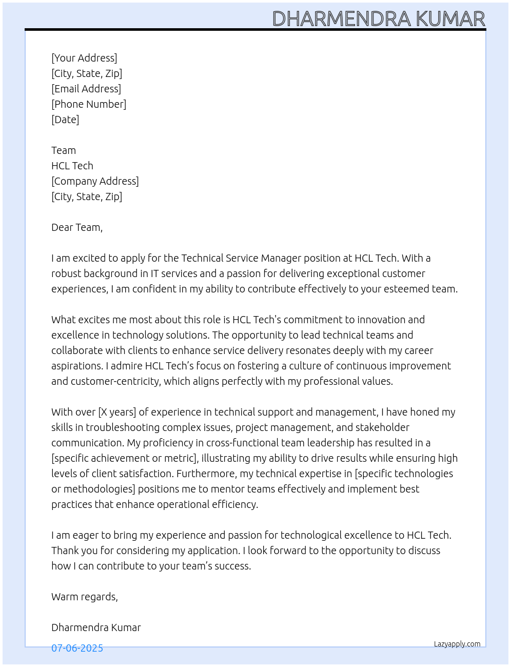Cover letter for hcl tech - LazyApply