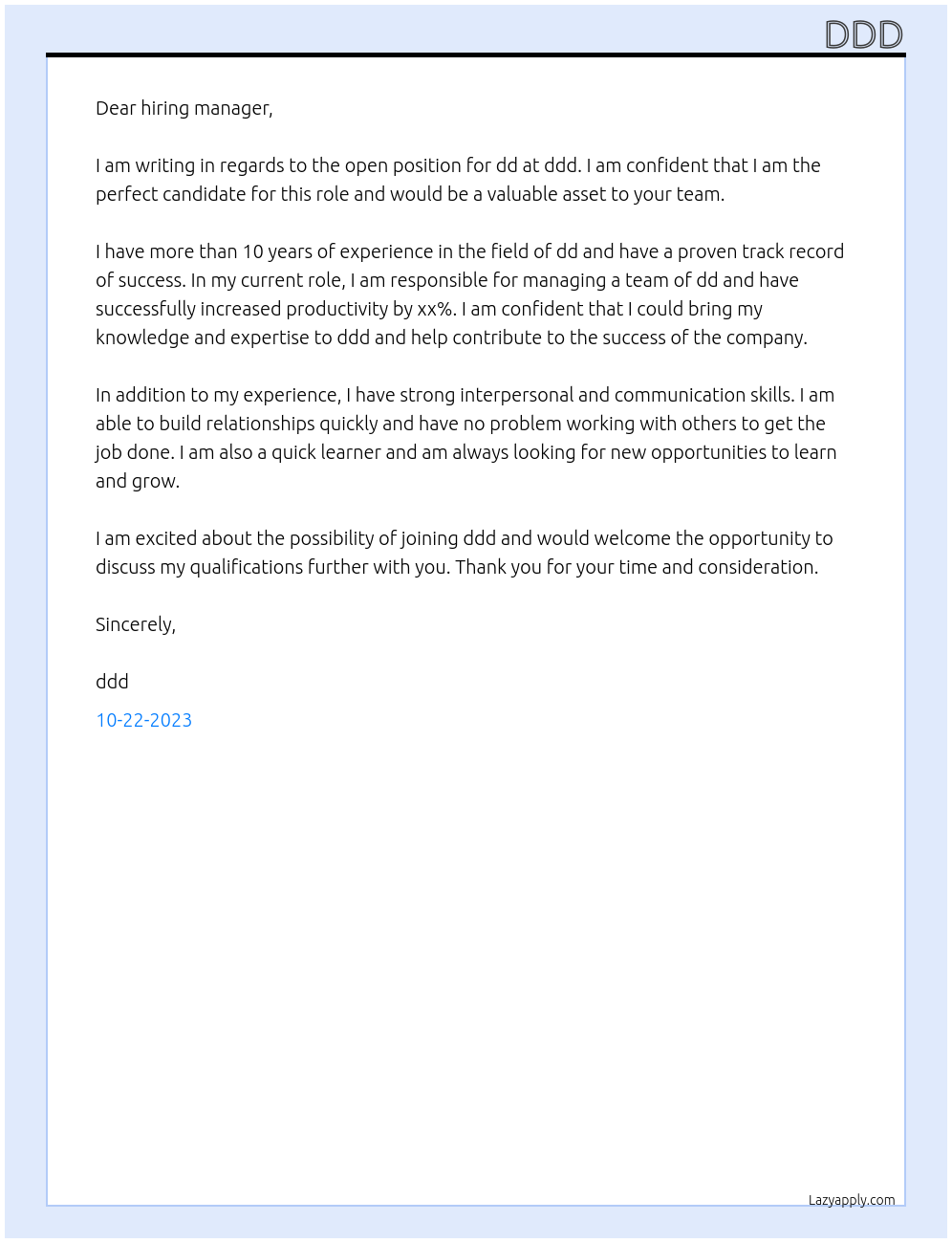 Cover letter for dd - LazyApply