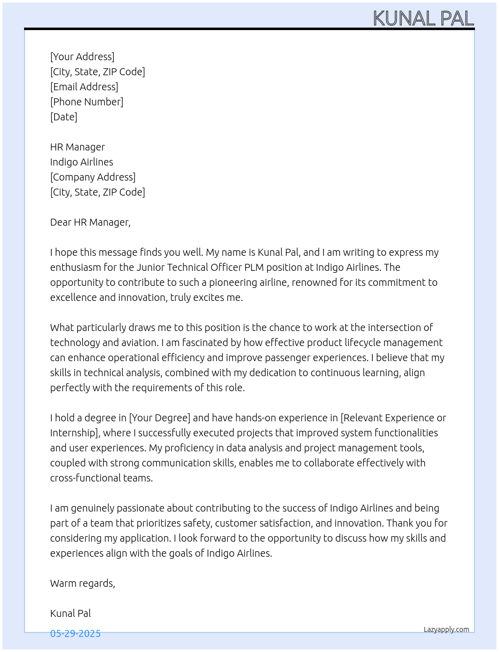 Cover letter for junior technical officer - plm - LazyApply