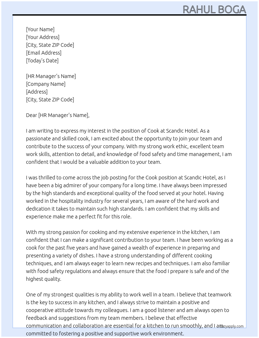 Cover letter for cook - LazyApply