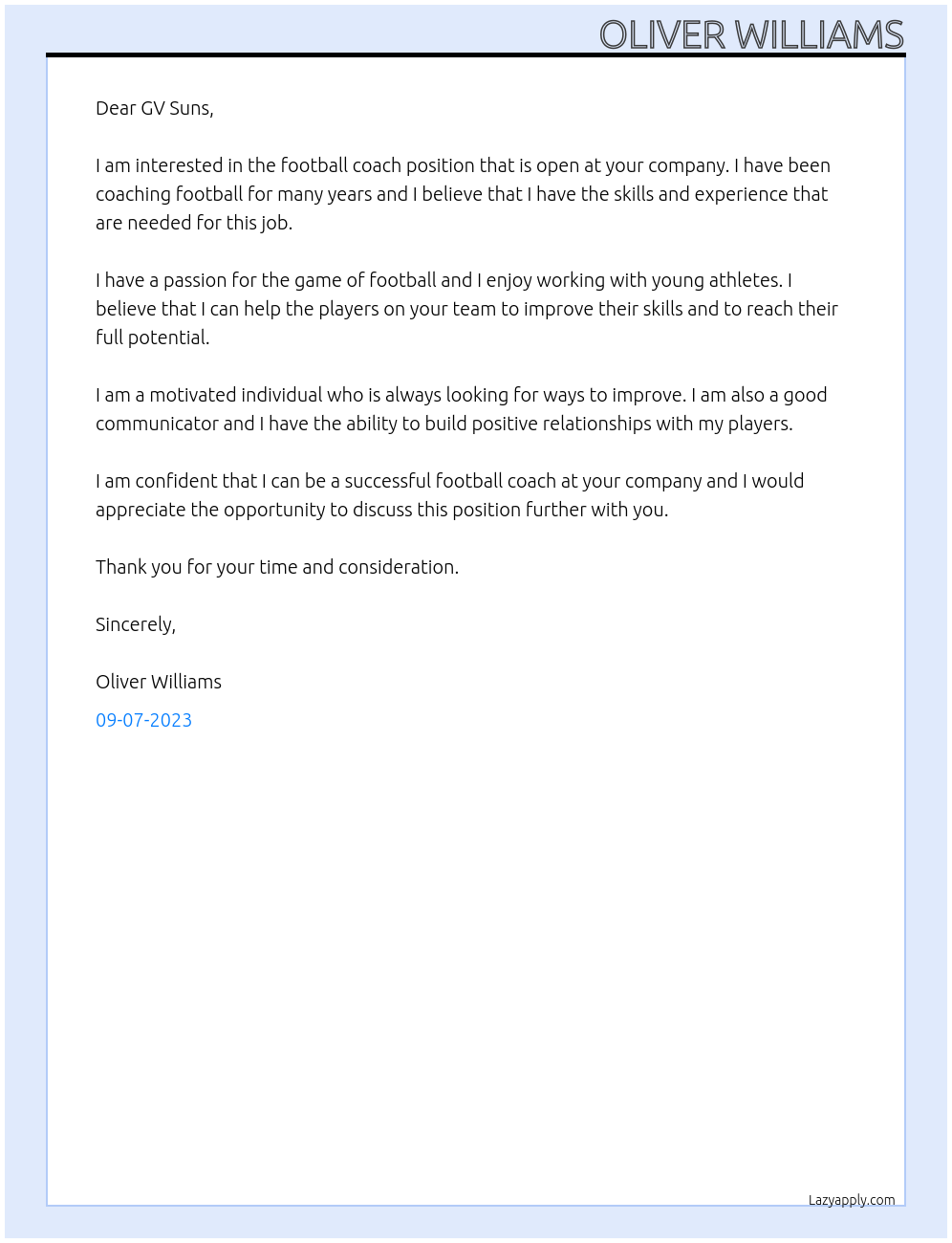 Cover letter for football coach - LazyApply