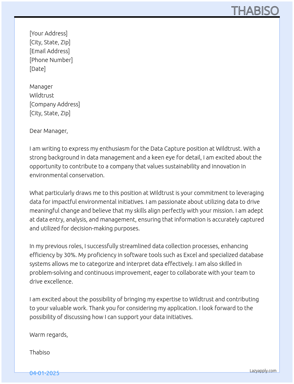 Cover Letter For Data Capture Lazyapply