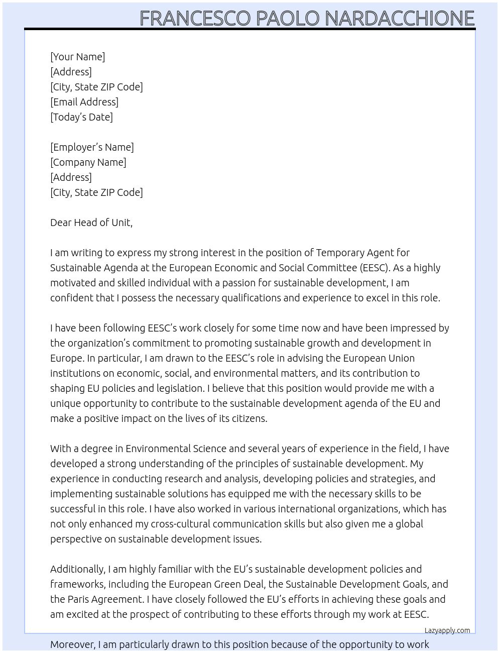 Cover letter for temporary agent sustainable agenda - LazyApply