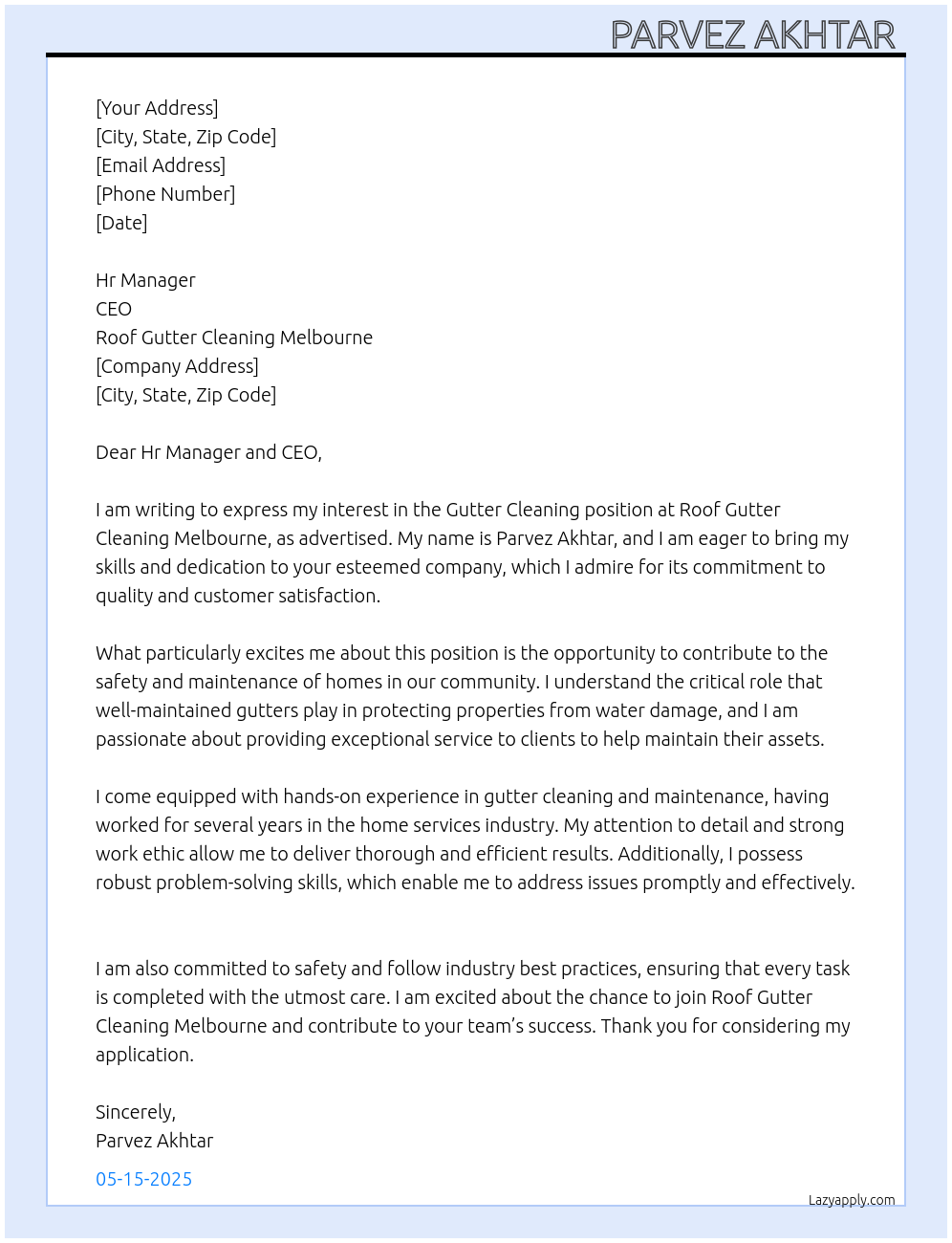 Cover letter for gutter cleaning - LazyApply