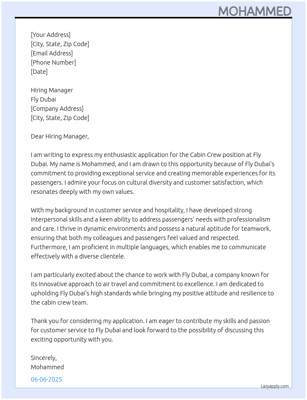 Cover letter for cabin crew - LazyApply
