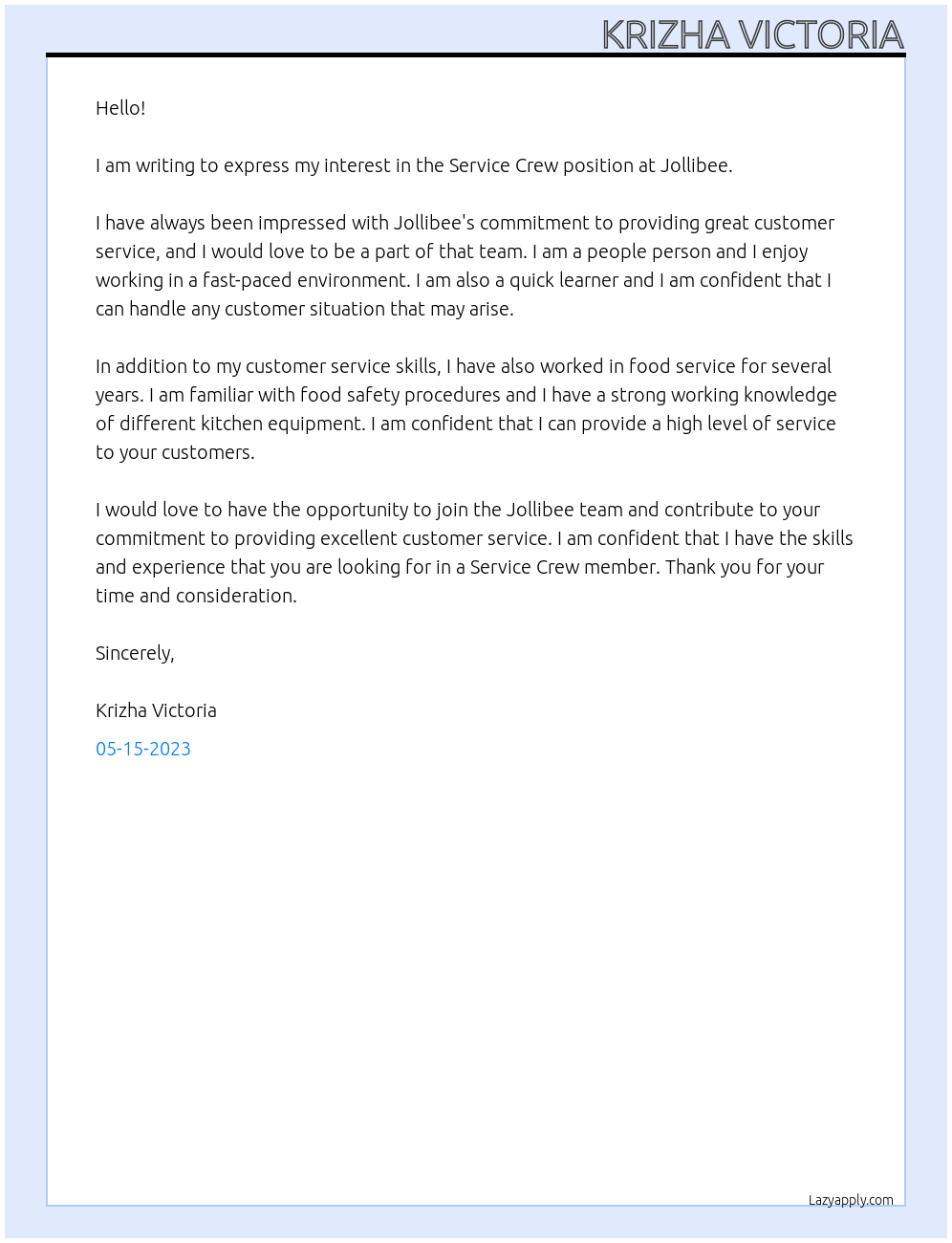 Cover letter for service crew - LazyApply