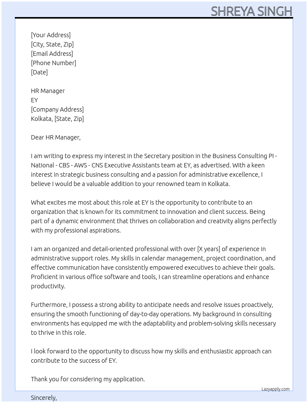 Cover letter for secretary - business consulting pi - national - cbs ...