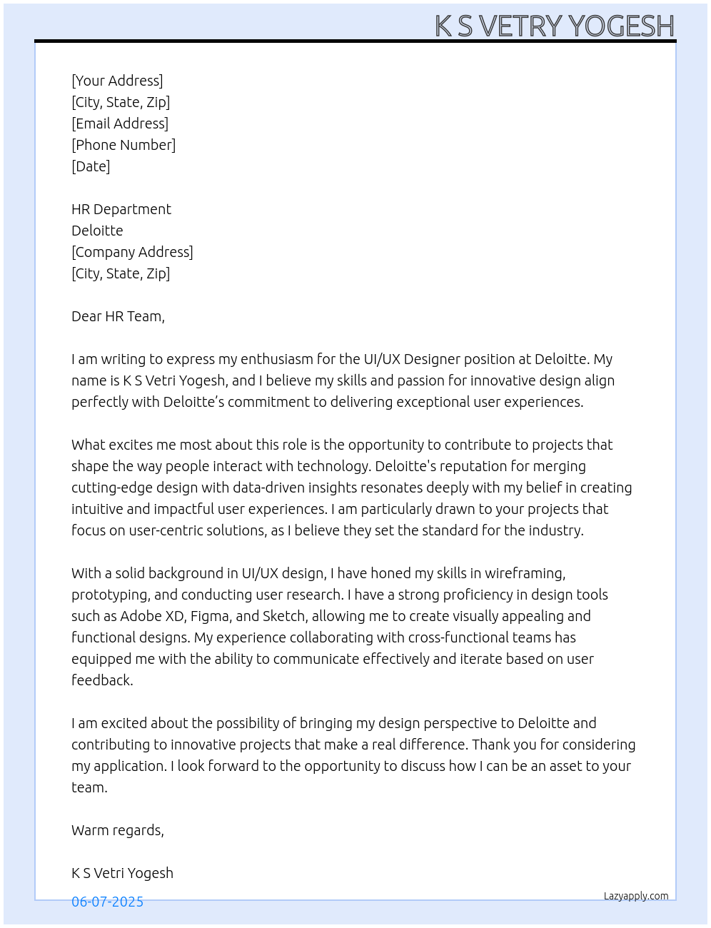 Cover letter for deloitte - LazyApply