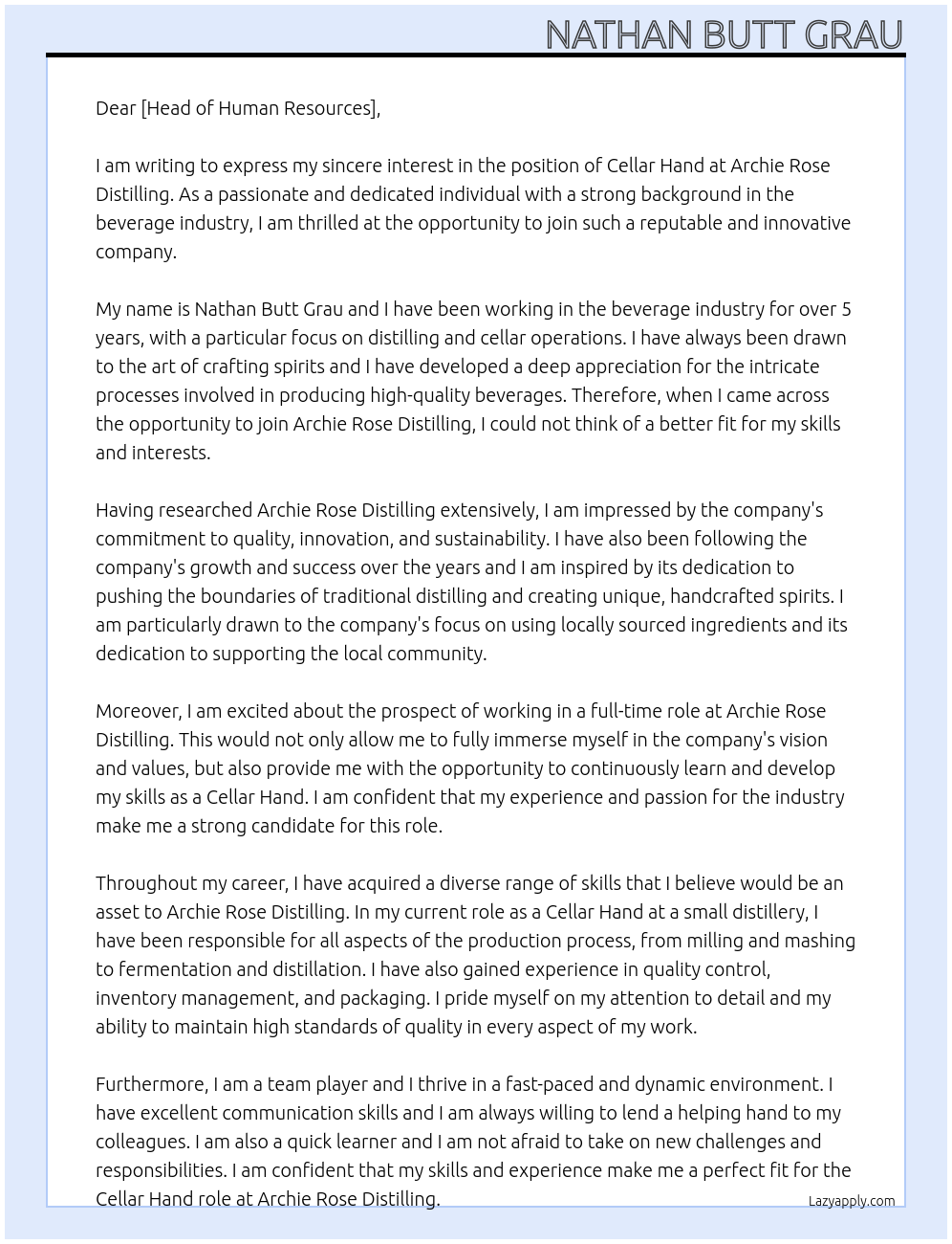Cover letter for cellar hand - LazyApply