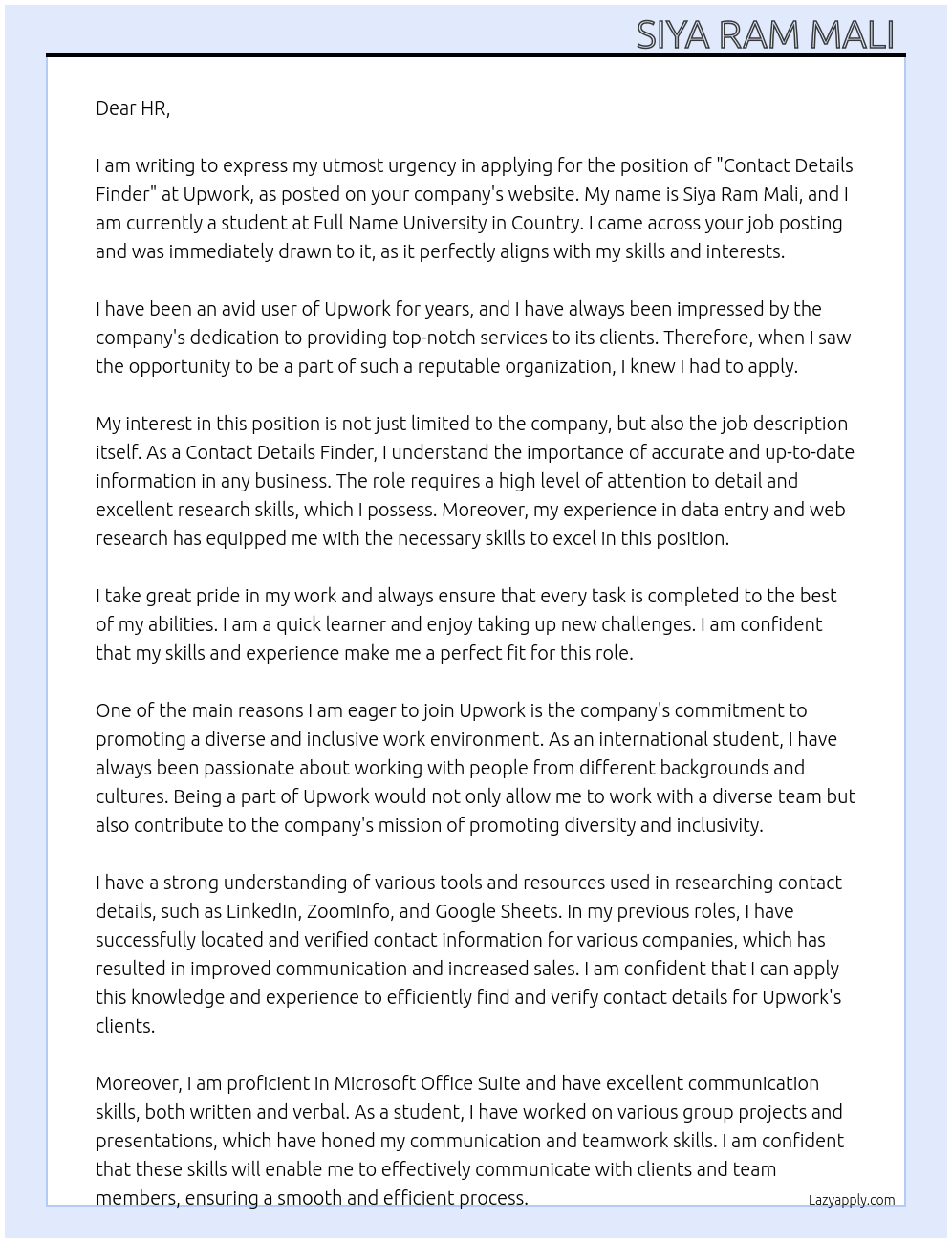 Cover letter for upwork - LazyApply