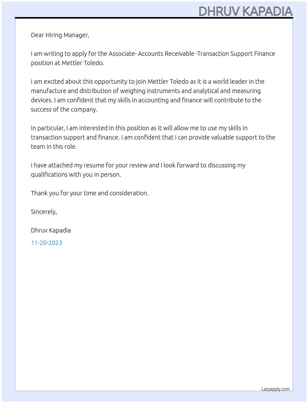 Cover letter for mettler toledo - LazyApply