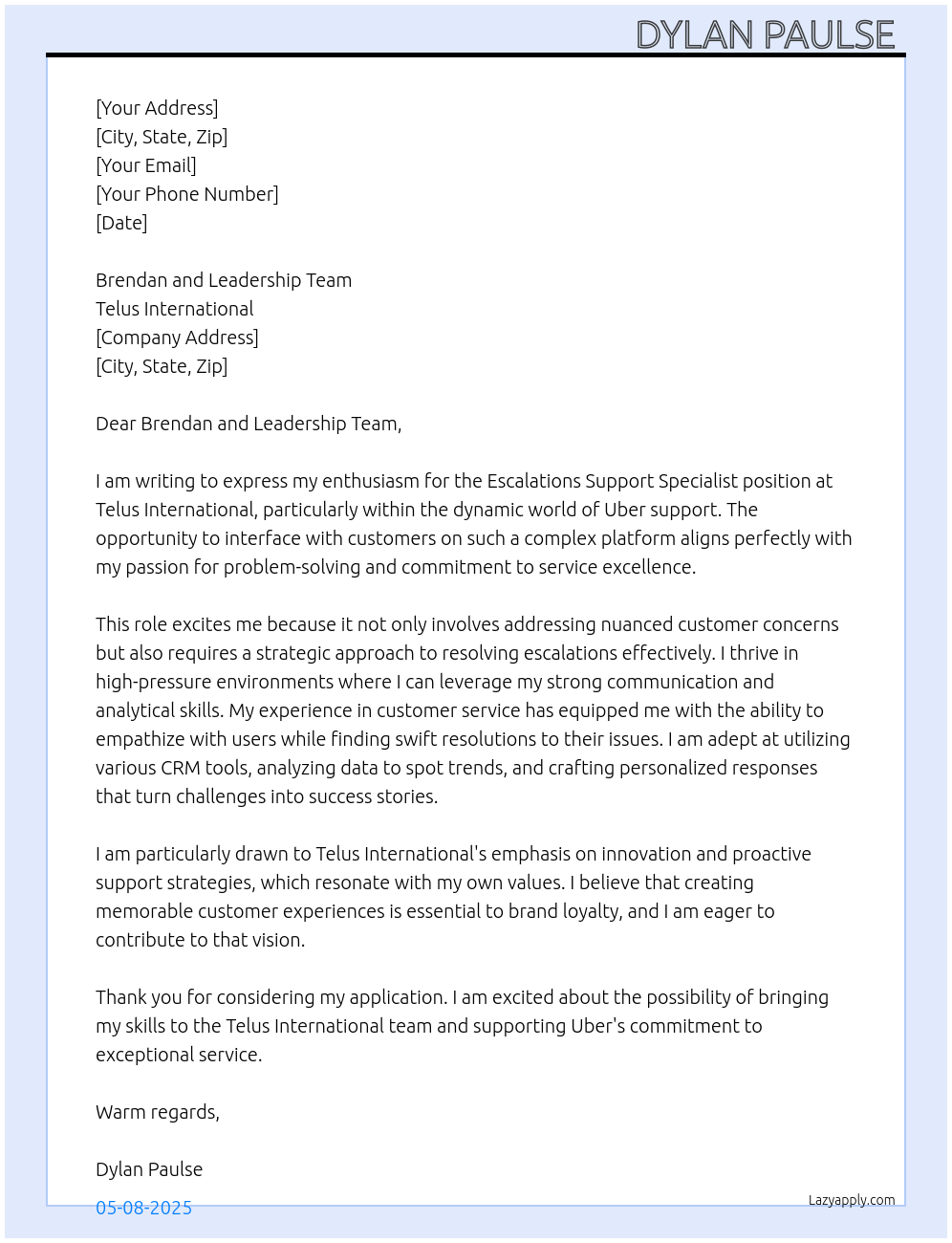 Cover letter for telus international - LazyApply