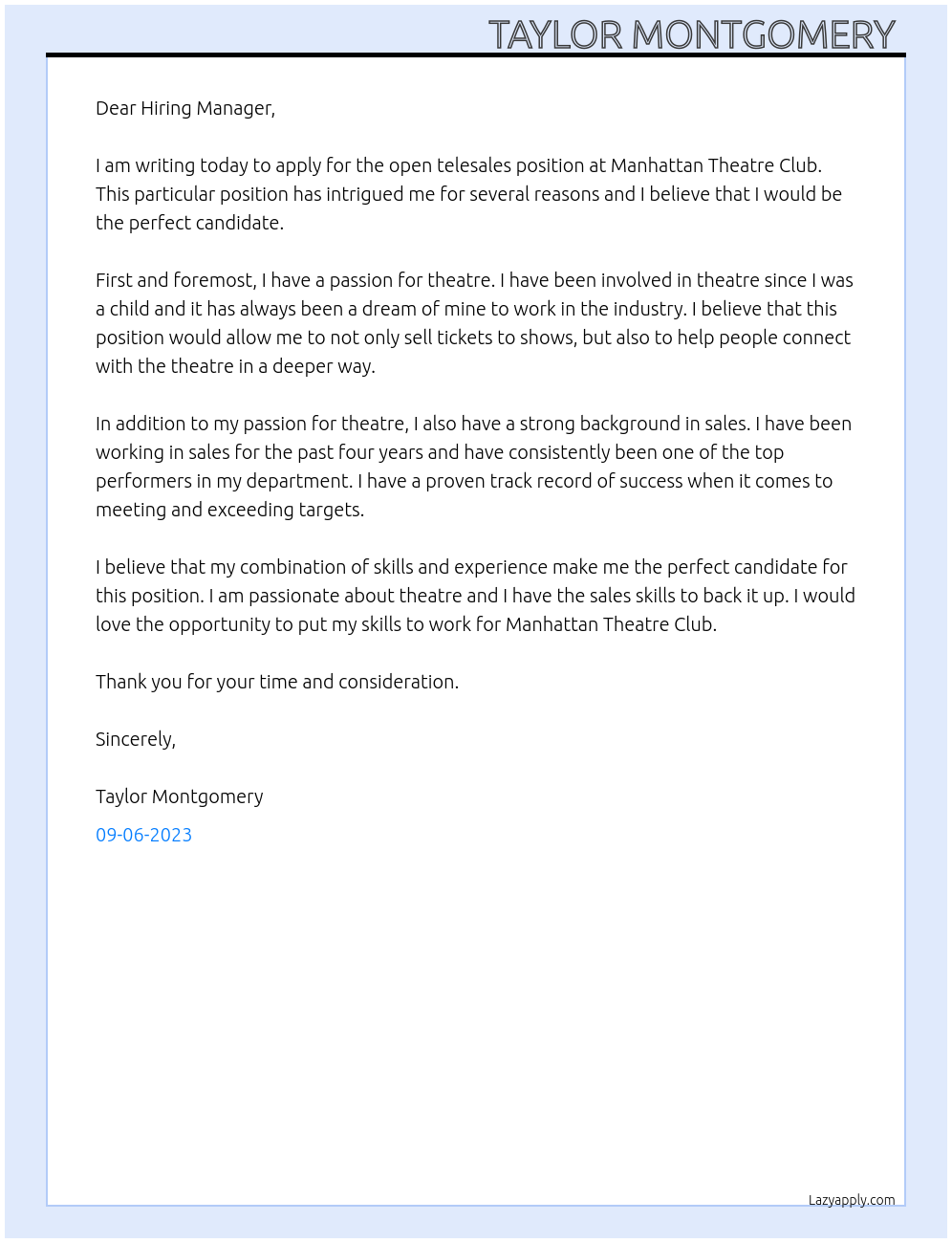 Cover letter for telesales - LazyApply