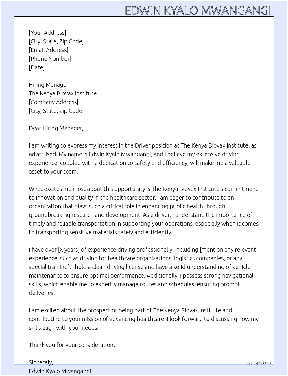 Cover letter for driver - LazyApply