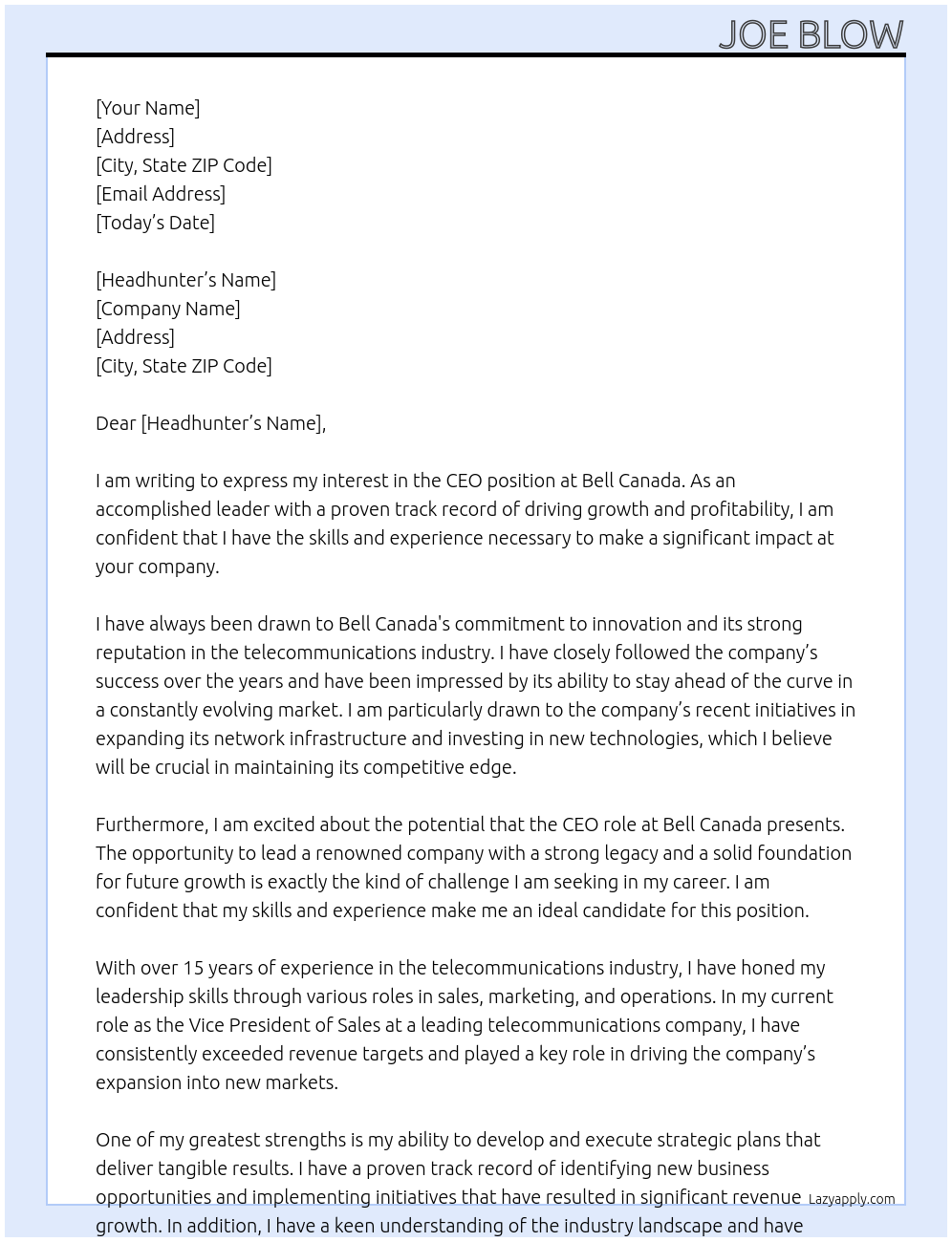 Cover letter for ceo - LazyApply