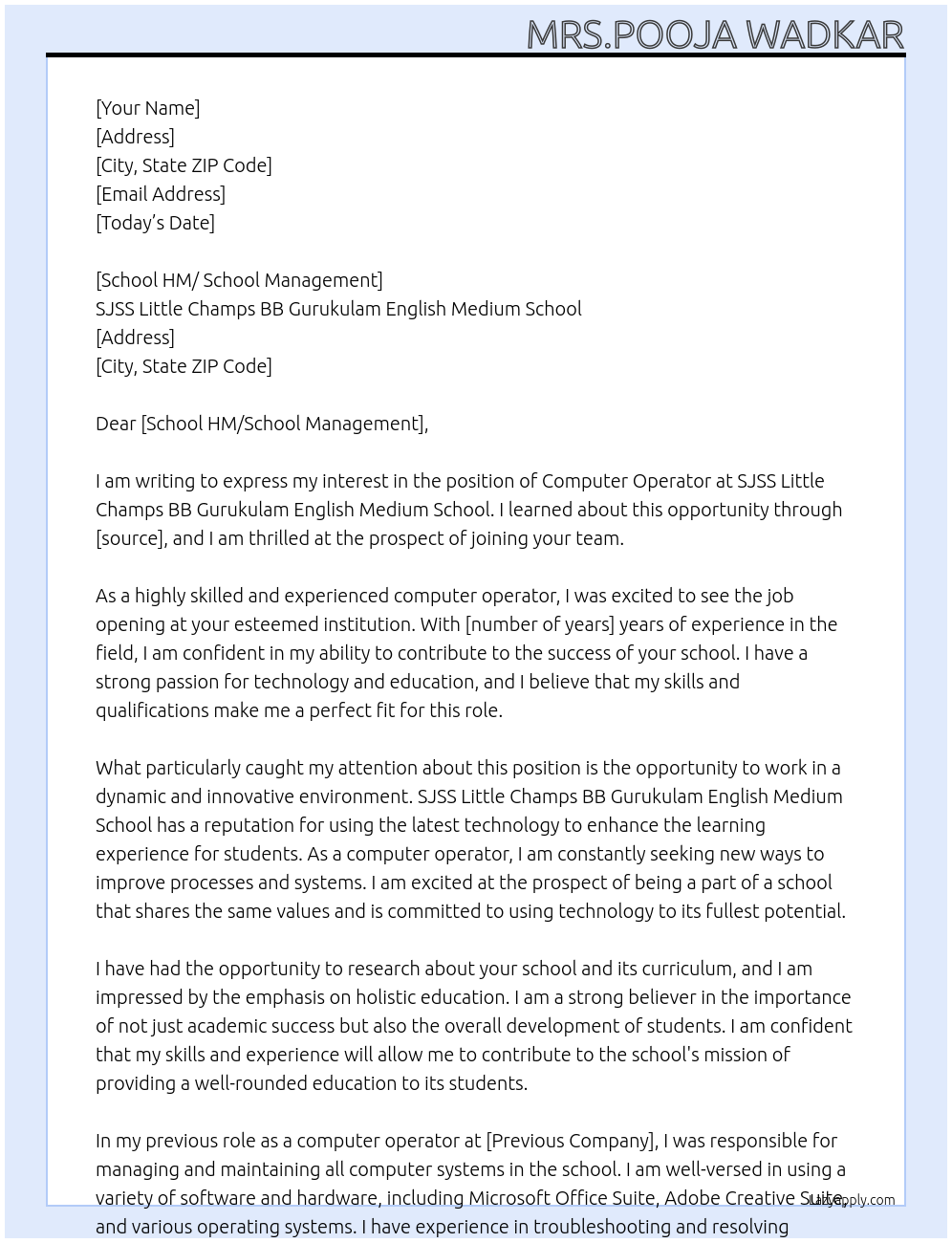 Cover letter for computer operator - LazyApply