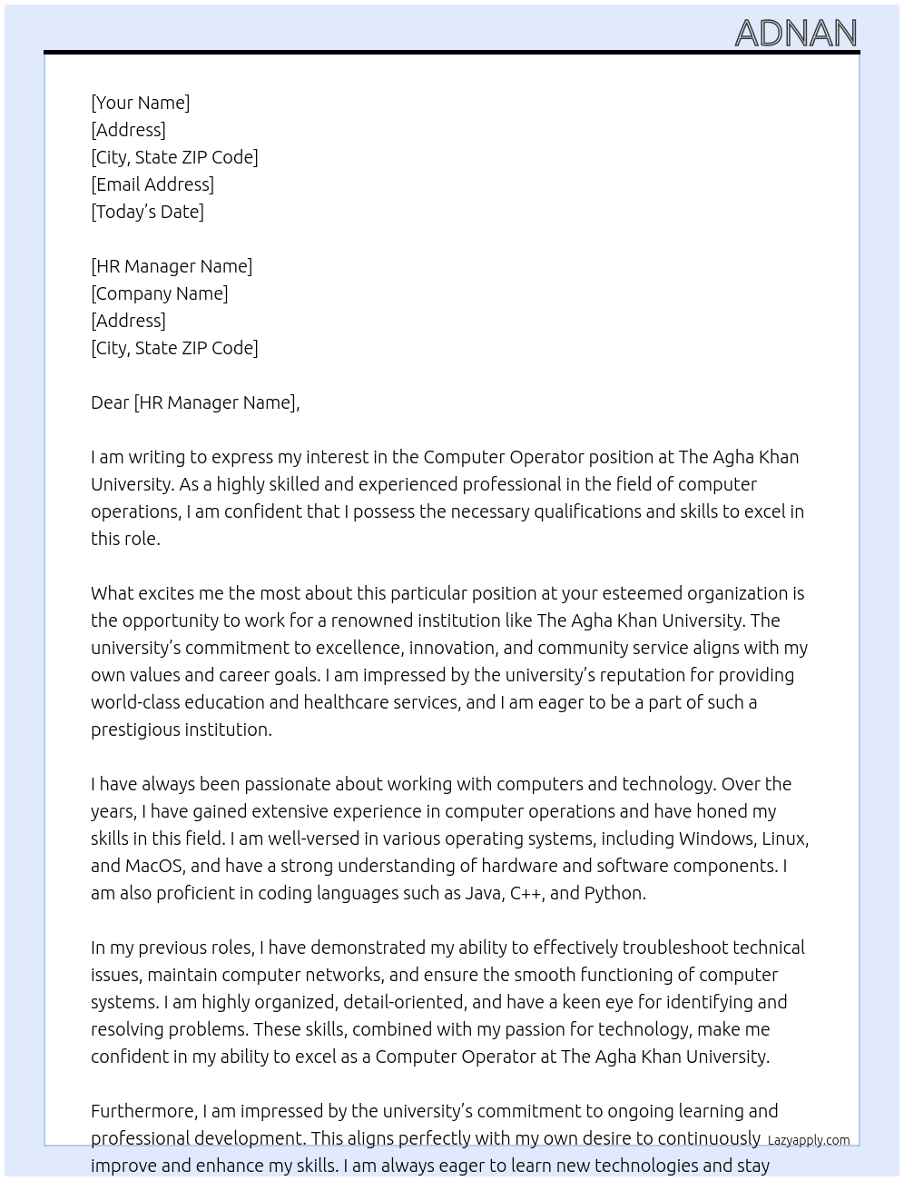 Cover letter for computer operator - LazyApply