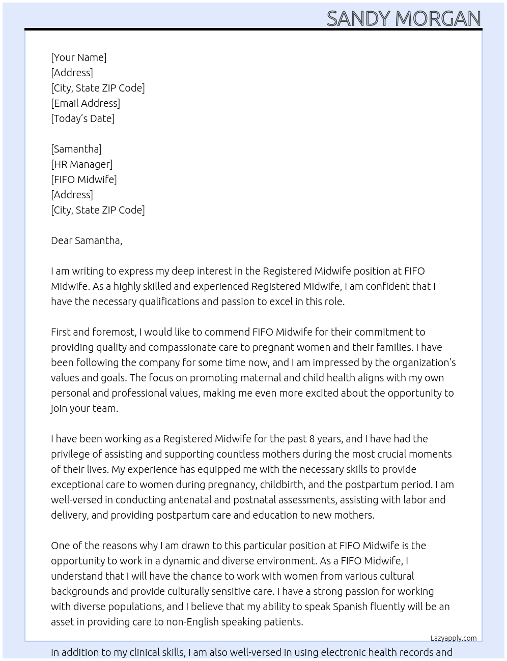 Cover letter for registered midwife - LazyApply