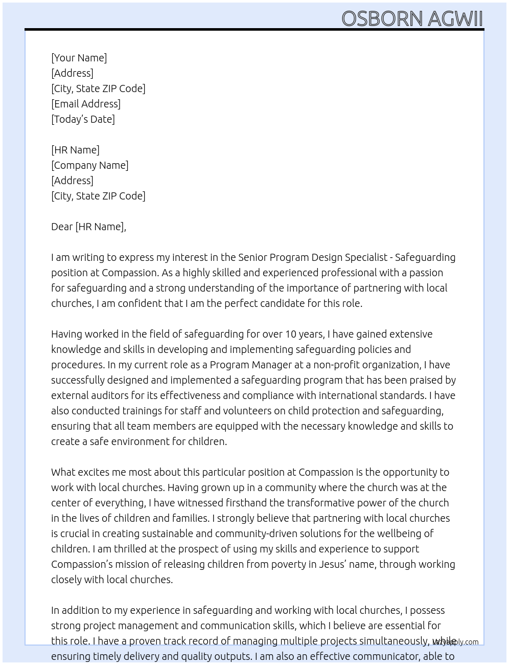 Cover letter for senior program design specialist - safeguarding ...