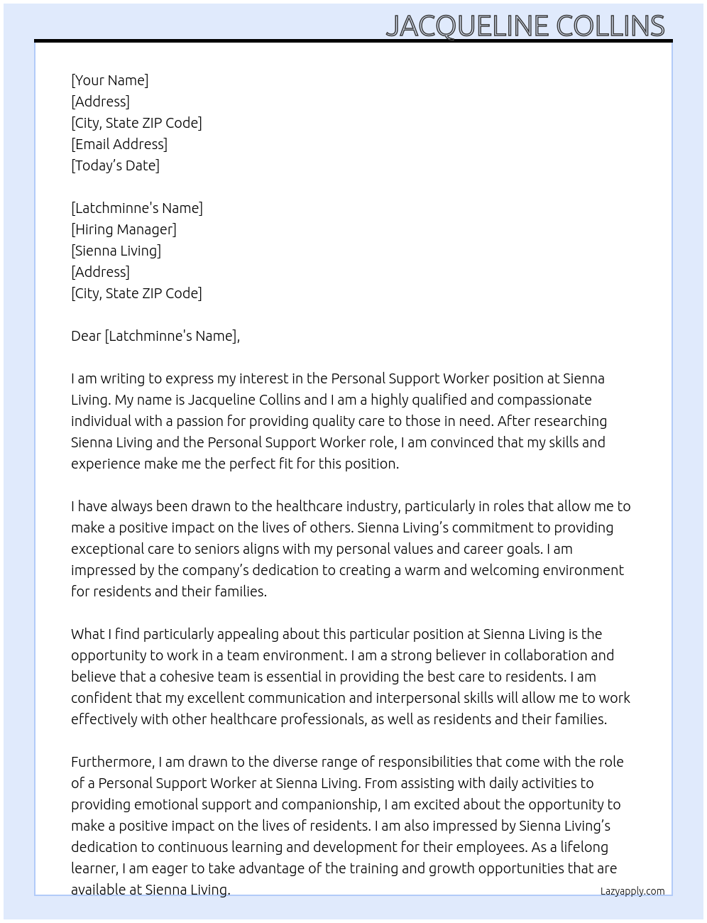 Cover letter for personal support worker - LazyApply
