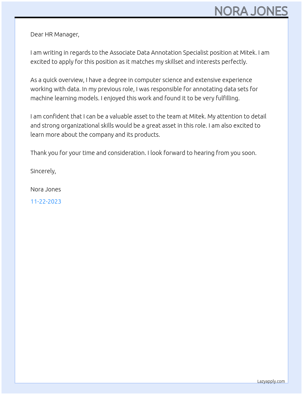 Cover letter for mitek - LazyApply
