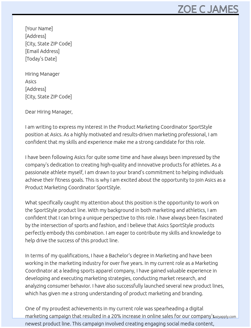 Cover letter for product marketing coordinator sportstyle - LazyApply