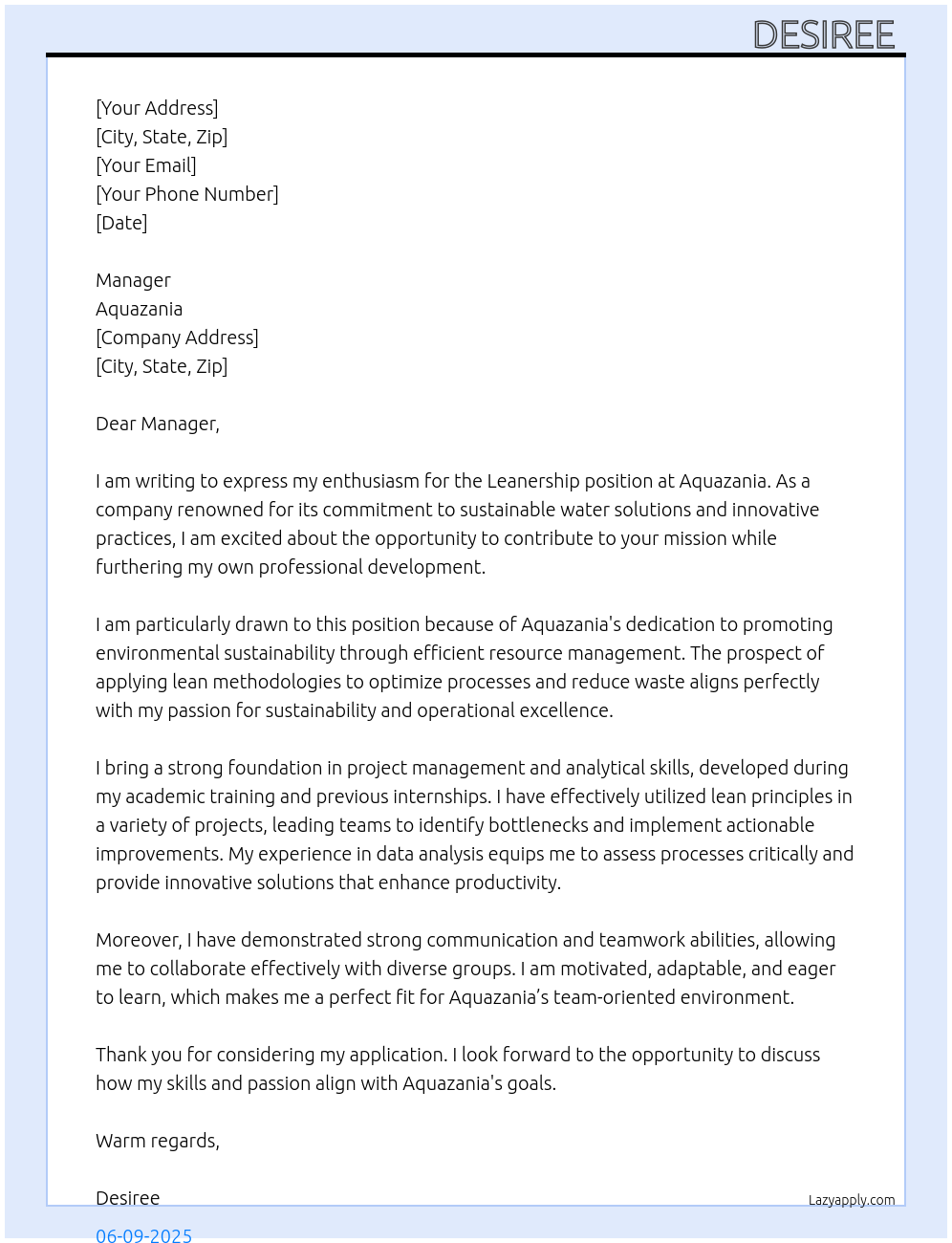 Cover letter for leanership - LazyApply