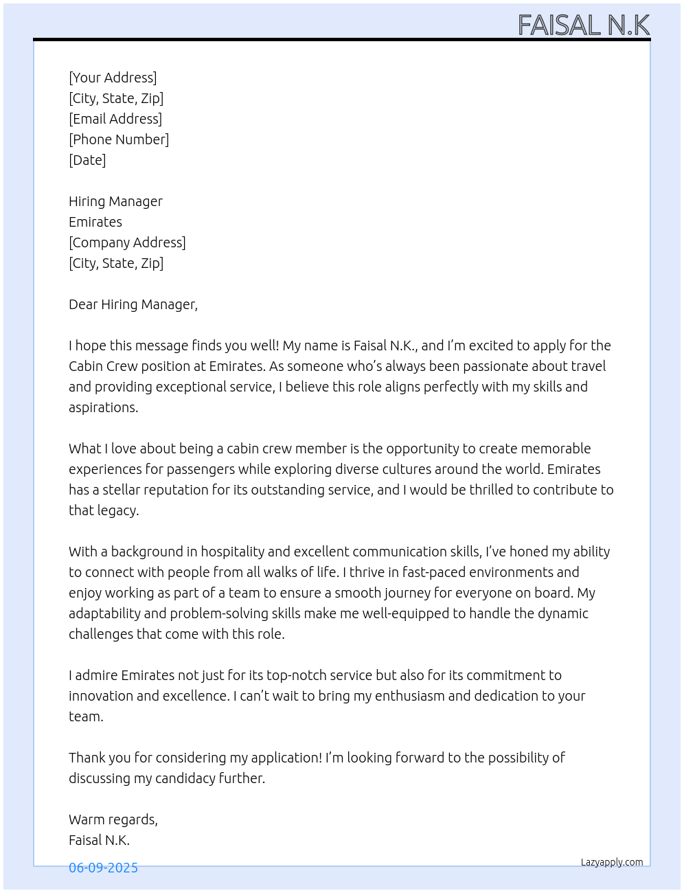 Cover letter for cabin crew - LazyApply