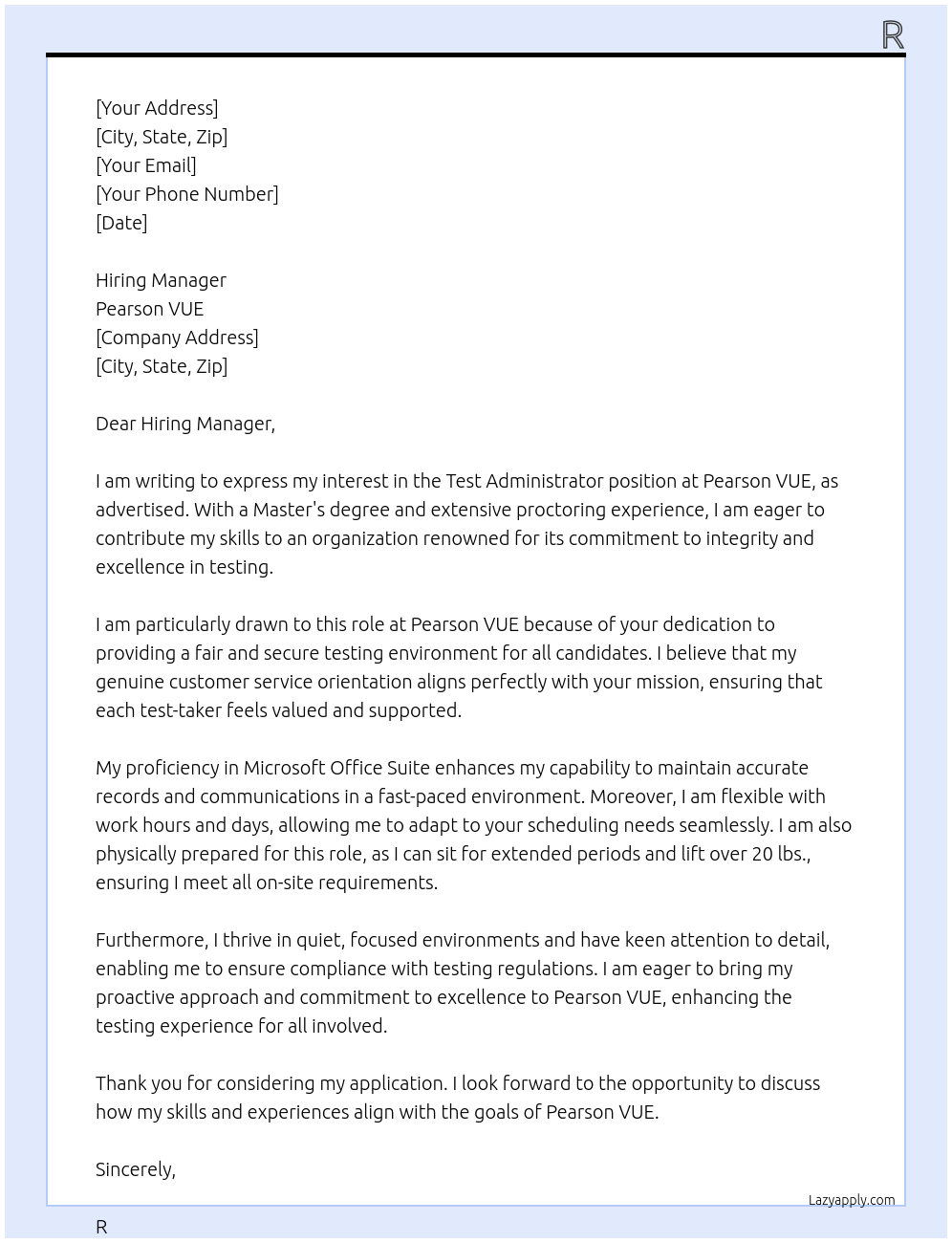 Cover letter for test administrator - LazyApply