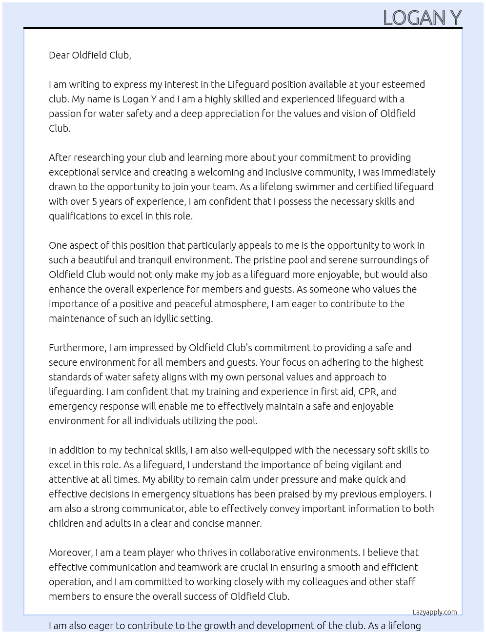 Cover letter for lifeguard - LazyApply