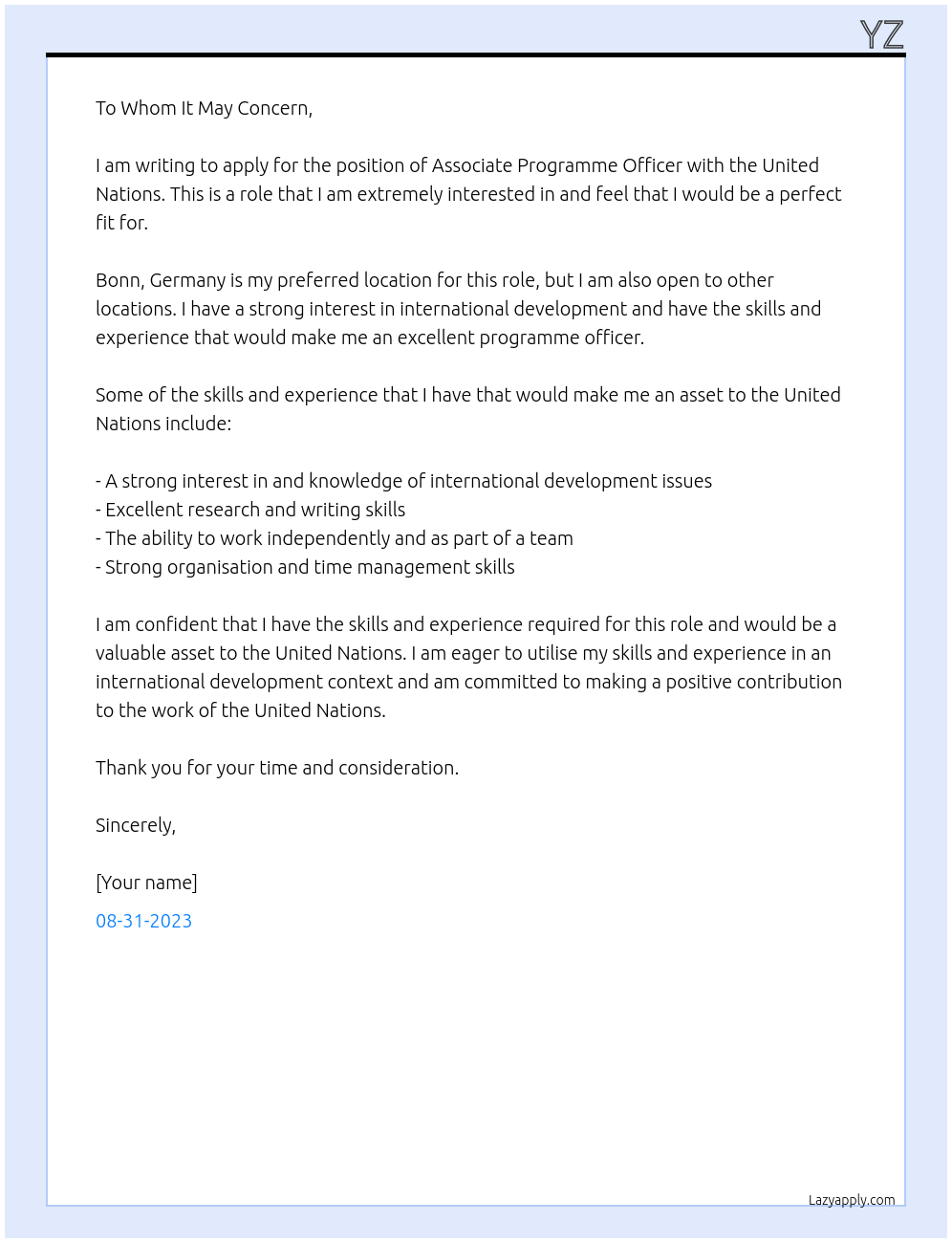 Cover letter for associate programme officer - LazyApply