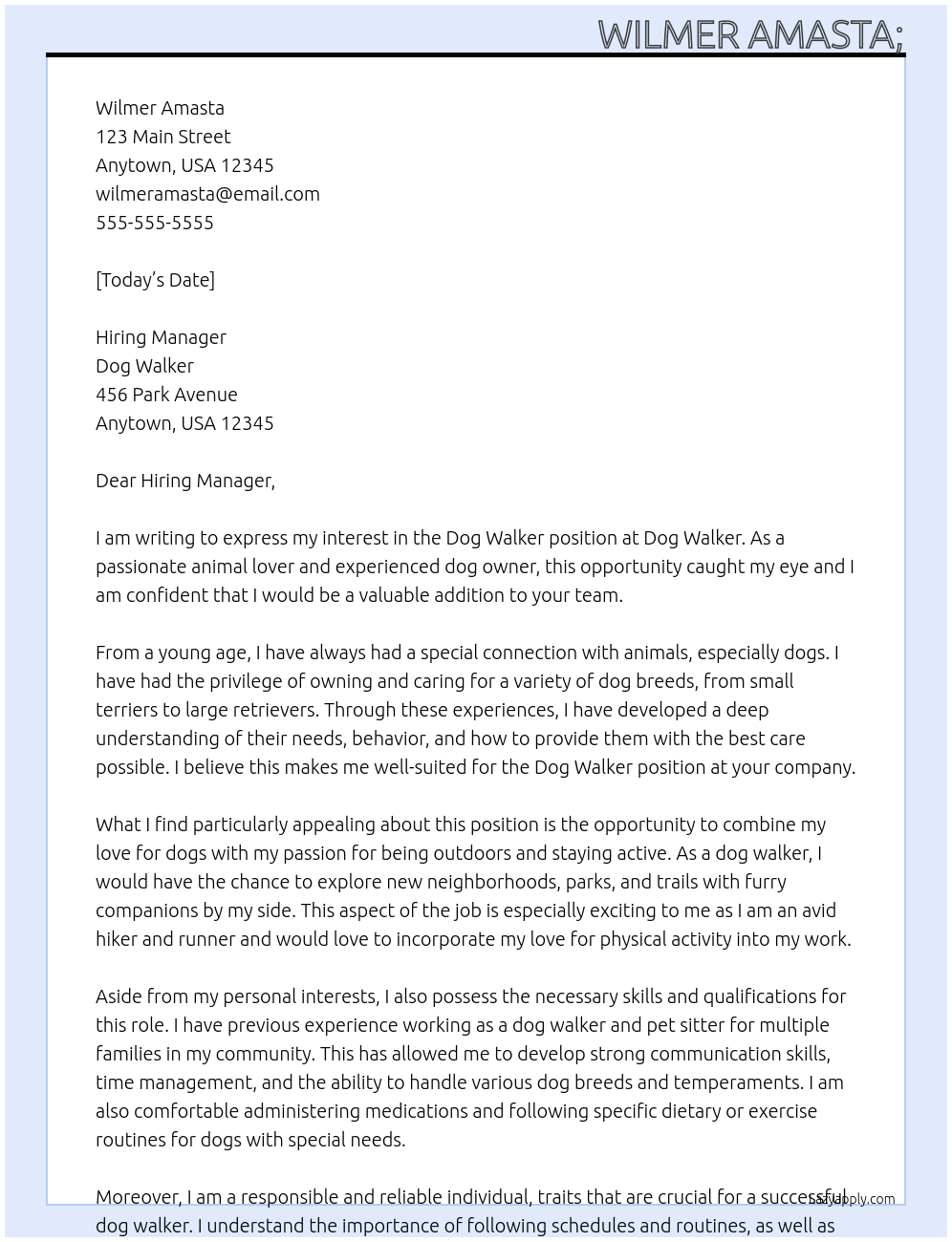 Cover letter for dog walker - LazyApply