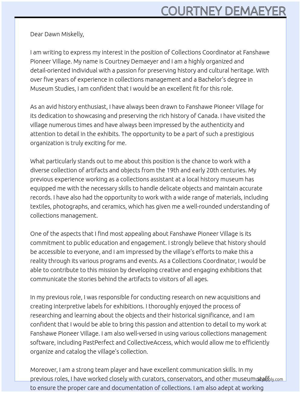 Cover letter for collections coordinator - LazyApply