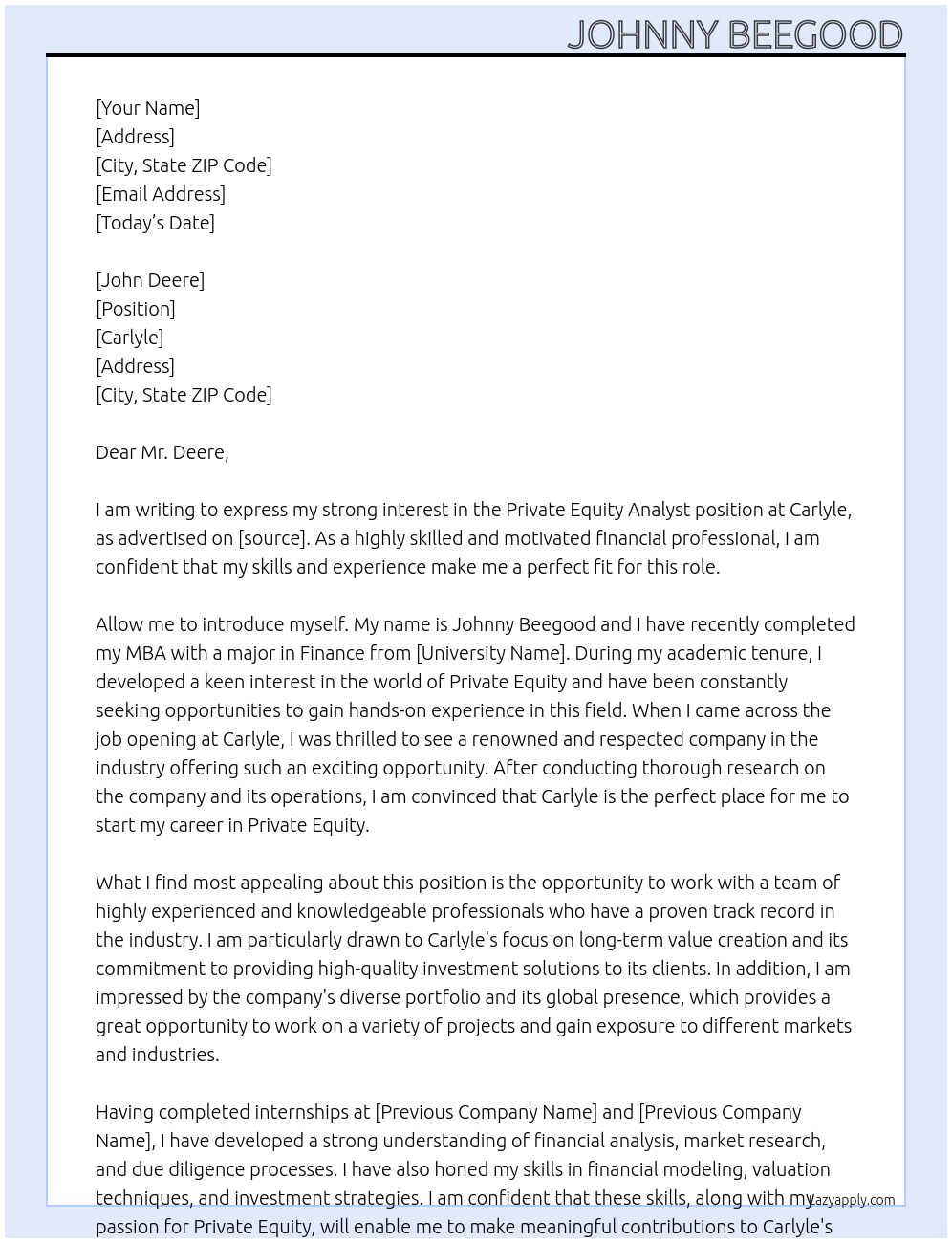 Cover letter for private equity analyst - LazyApply