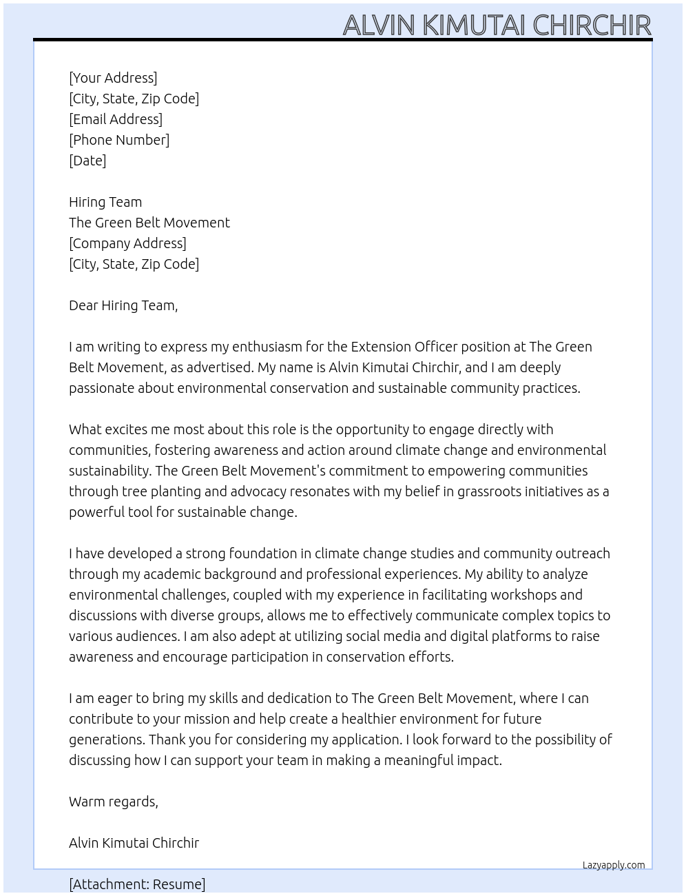 Cover letter for extension officer - LazyApply