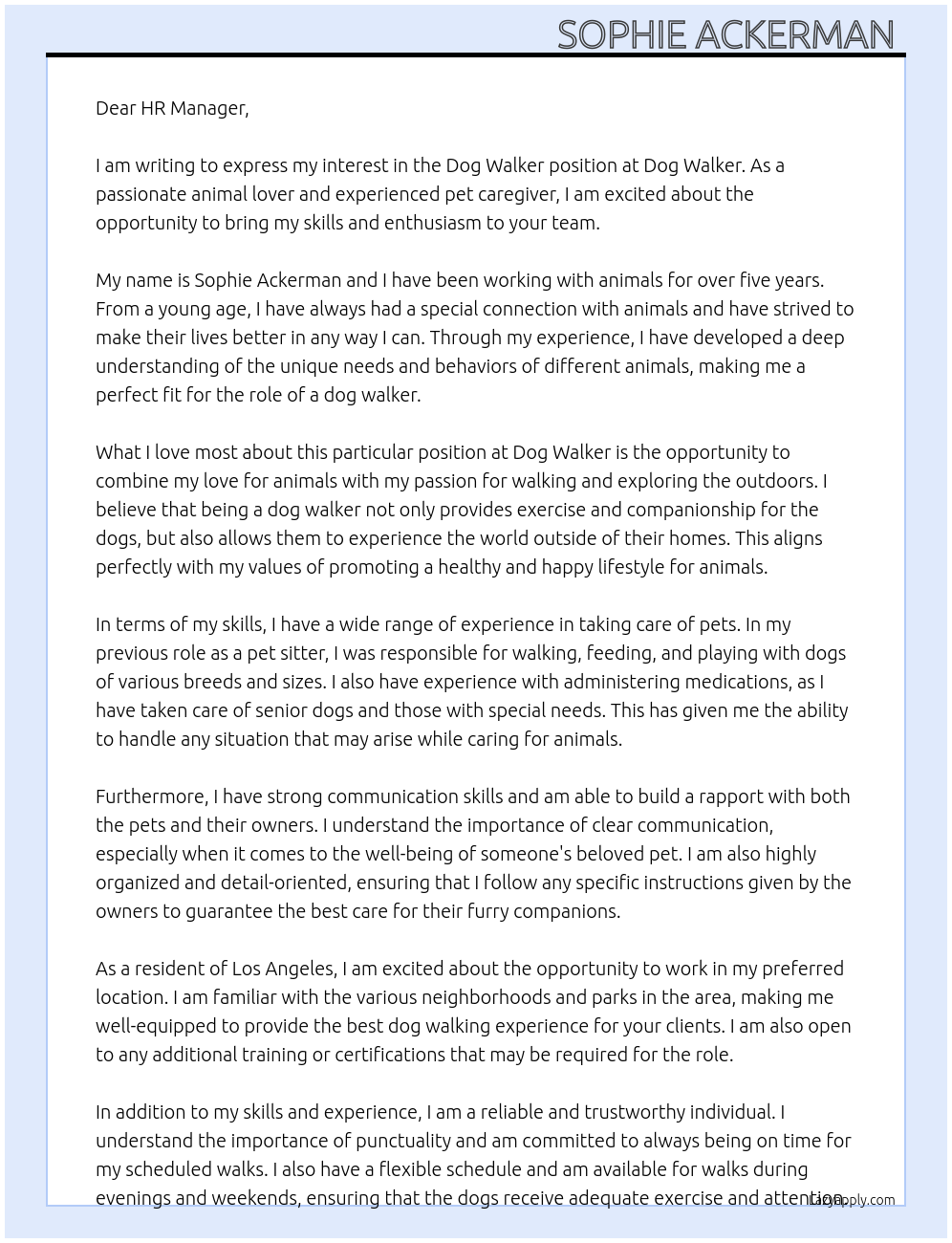 Cover letter for dog walker - LazyApply