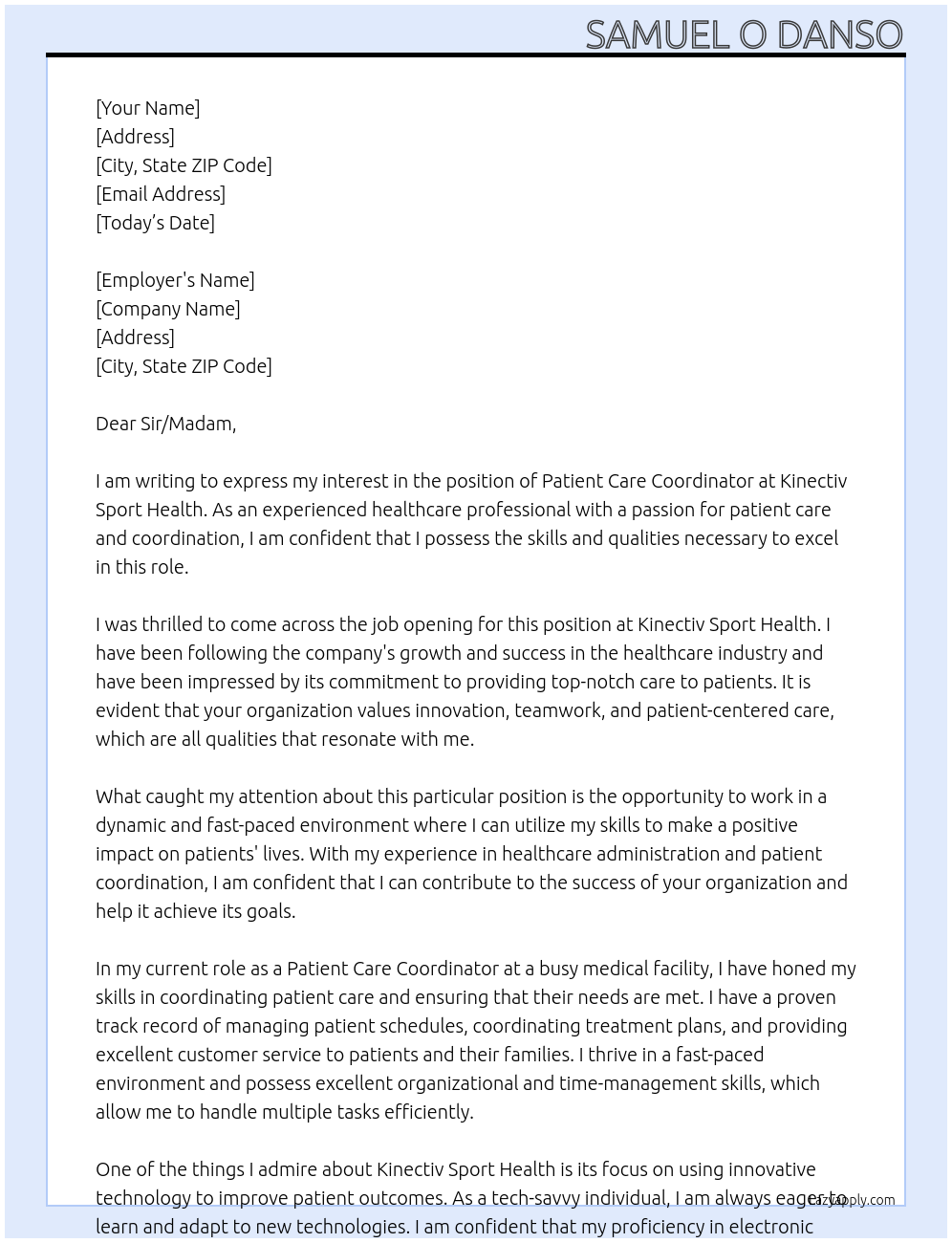 Cover letter for patient care coordinator - LazyApply