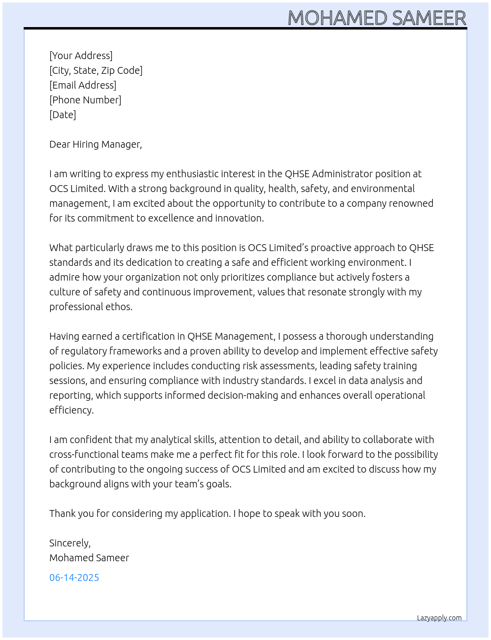 Cover letter for qhse administrator - LazyApply