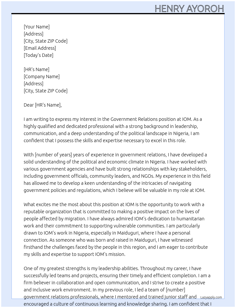 Cover letter for government relations - LazyApply