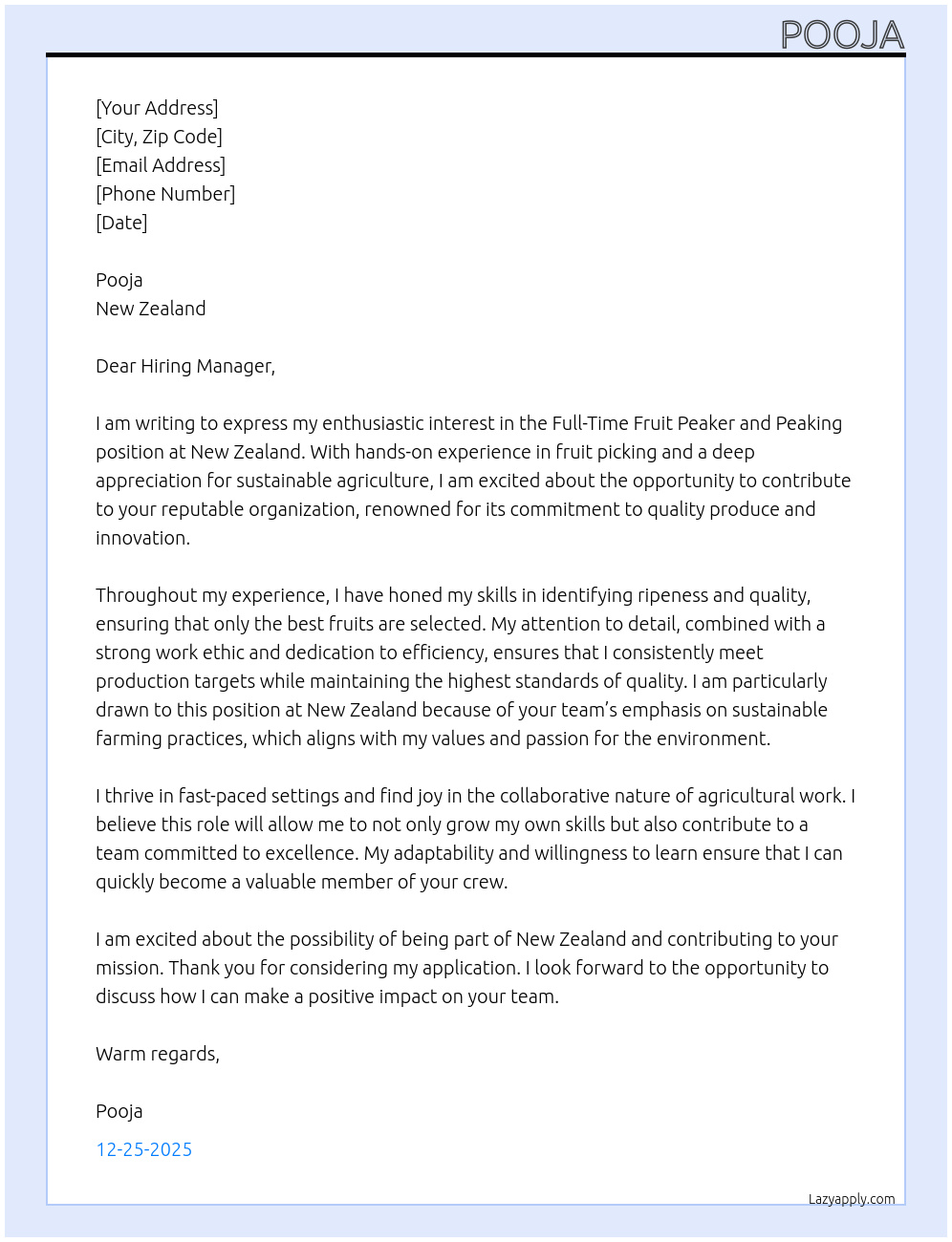 Cover letter for fruit peaker &peaking - LazyApply