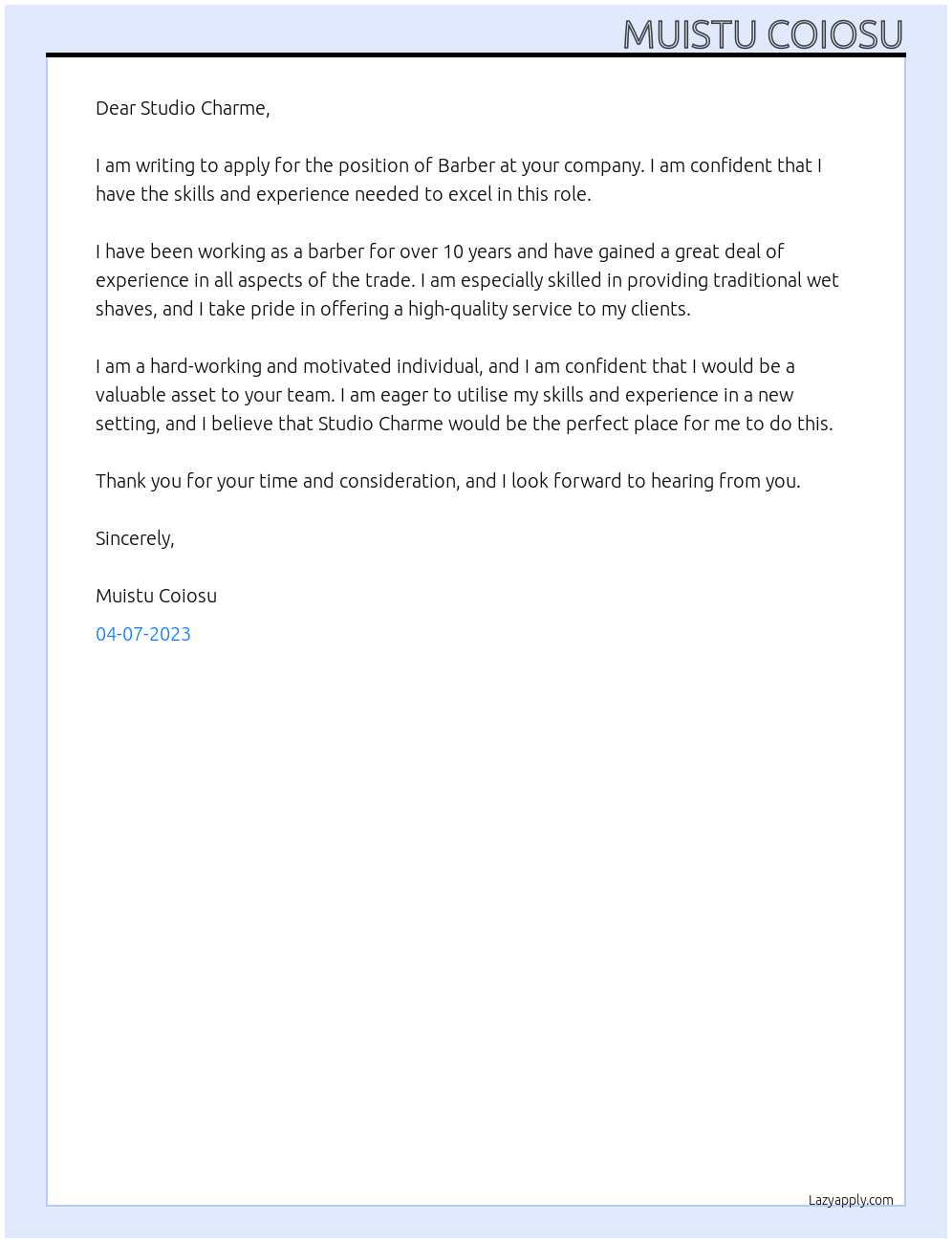 Cover letter for barber - LazyApply