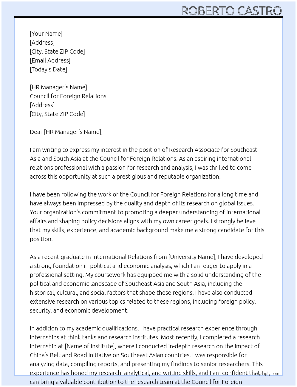 Cover letter for research associate, southeast asia and south asia ...