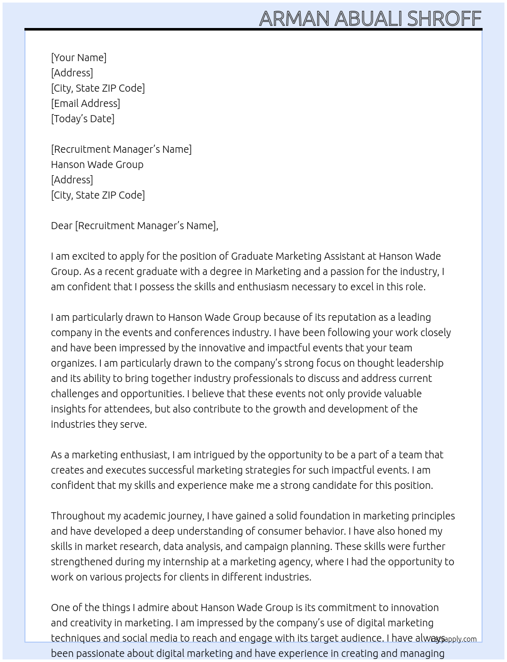 Cover letter for graduate marketing assistant - LazyApply