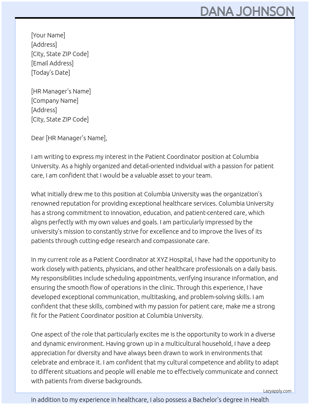 Cover letter for patient coordinator - LazyApply
