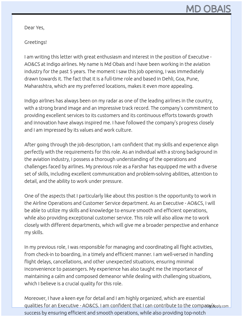 Cover letter for executive - ao&cs - LazyApply