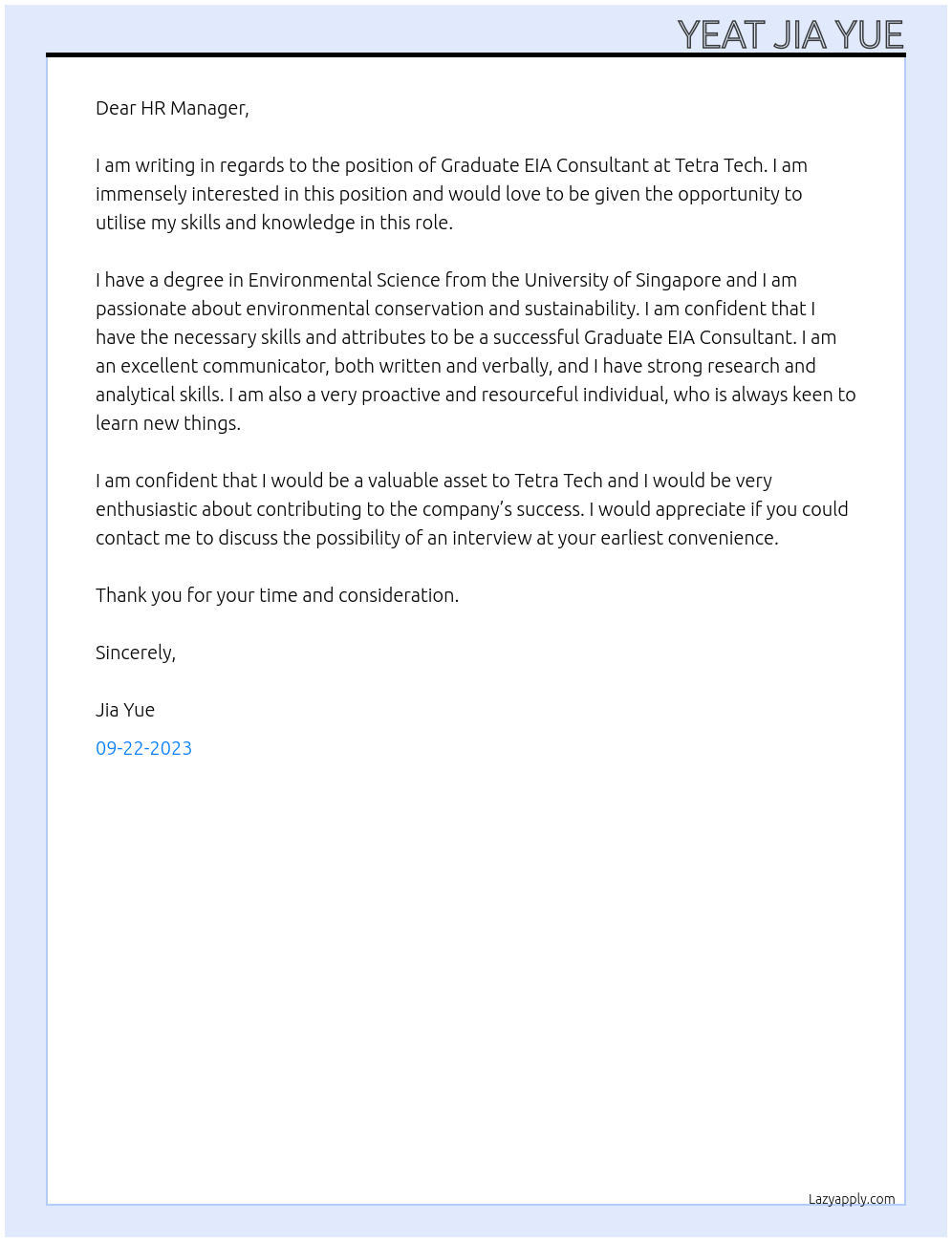 Cover letter for graduate eia consultant - LazyApply