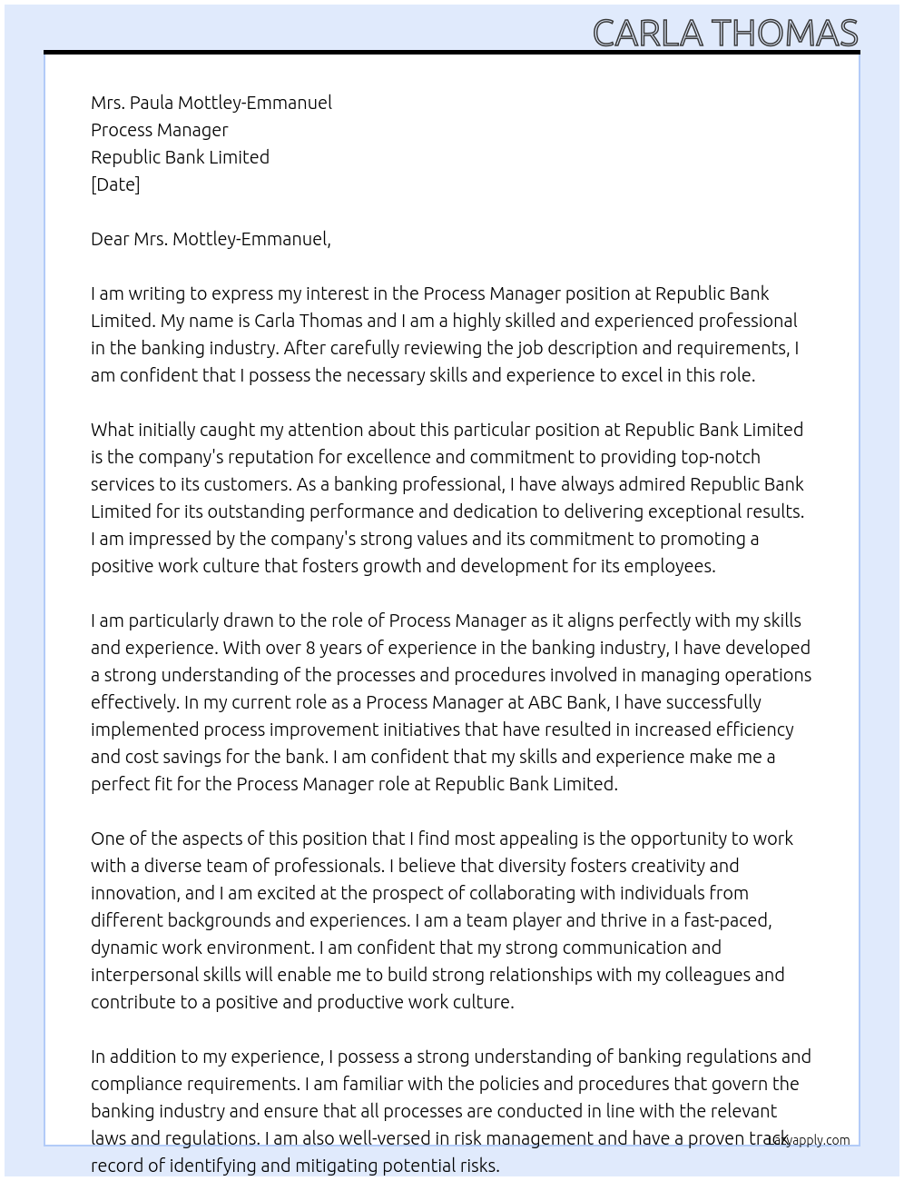 Cover letter for process manager - LazyApply